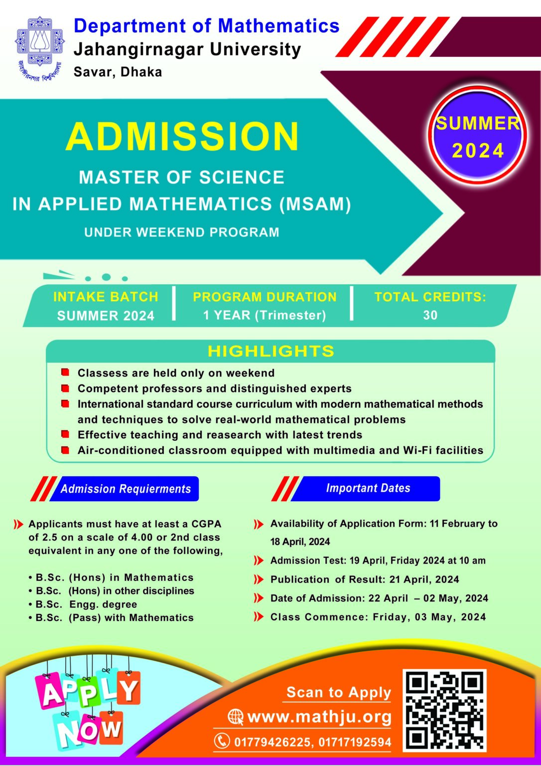 Admission Master of Science in Applied Mathematics (MSAM) Summer 2024 ...